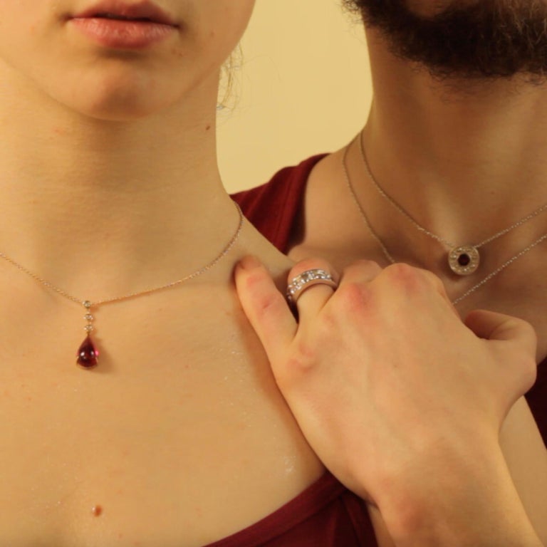 FREYA Necklace in 18k Yellow Gold Set with Rubellite and Diamonds by Serafino For Sale at 1stDibs