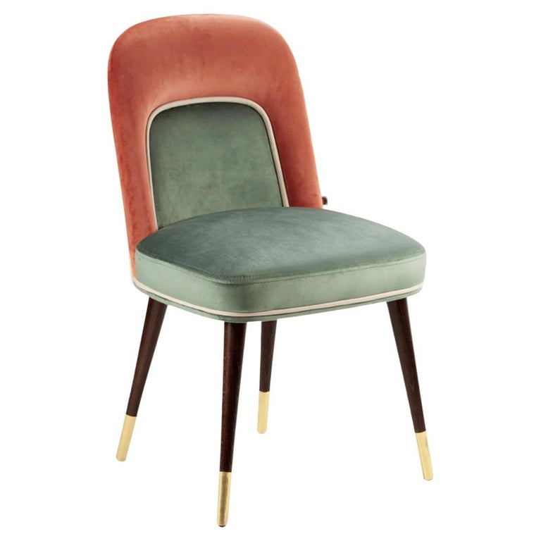 Frida Chair in Solid Wood, Brass Details, Barcelona Brick and Green ...