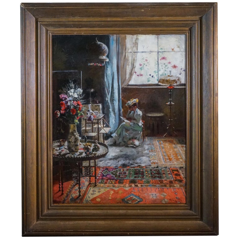 Friedrich Fehr - Lady in White Hat In A Moorish Japonais Interior ...