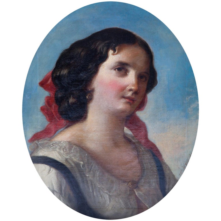 Friedrich Schilcher, Biedermeier Portrait of a Young Woman, Vienna 19th ...