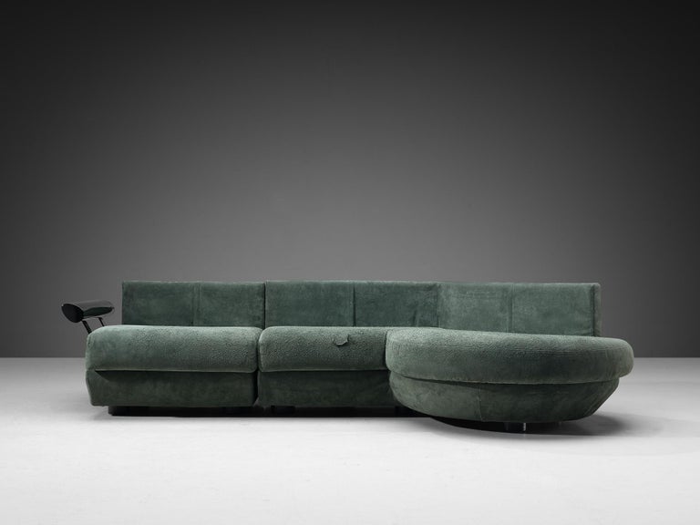 Frighetto Italian Sectional Sofa in Green Alcantara For Sale at 1stDibs