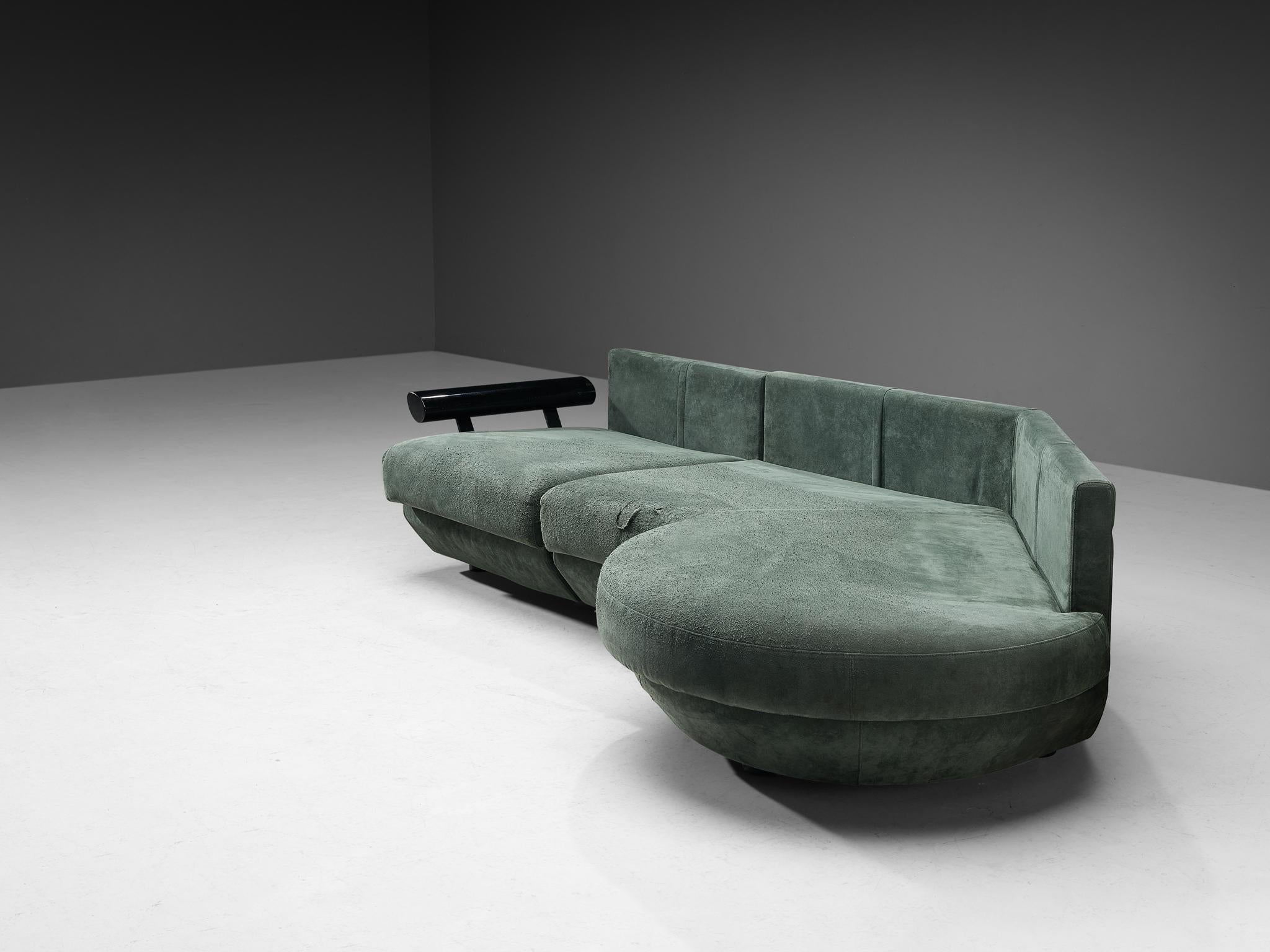 Frighetto Italian Sectional Sofa in Green Alcantara For Sale at 1stDibs