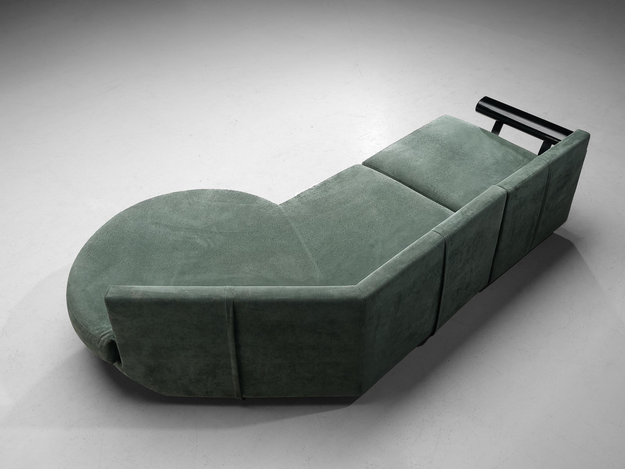 Frighetto Italian Sectional Sofa in Green Alcantara For Sale at 1stDibs