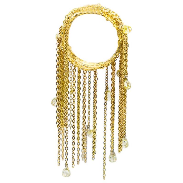 Fringe Ring in 18k Gold with 2.62 Carat of Briolette Yellow Natural ...