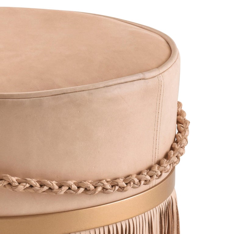 Serena Pouf with Fringe, Ecofriendly, Brazilian Design, Natural Leather ...