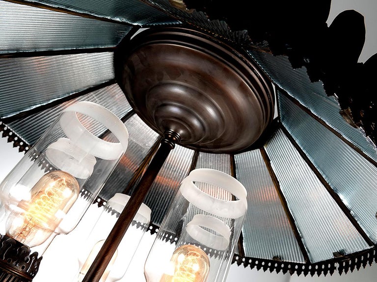 Frink Five Oil Lamp Mirrored Reflector Chandelier For Sale at 1stDibs