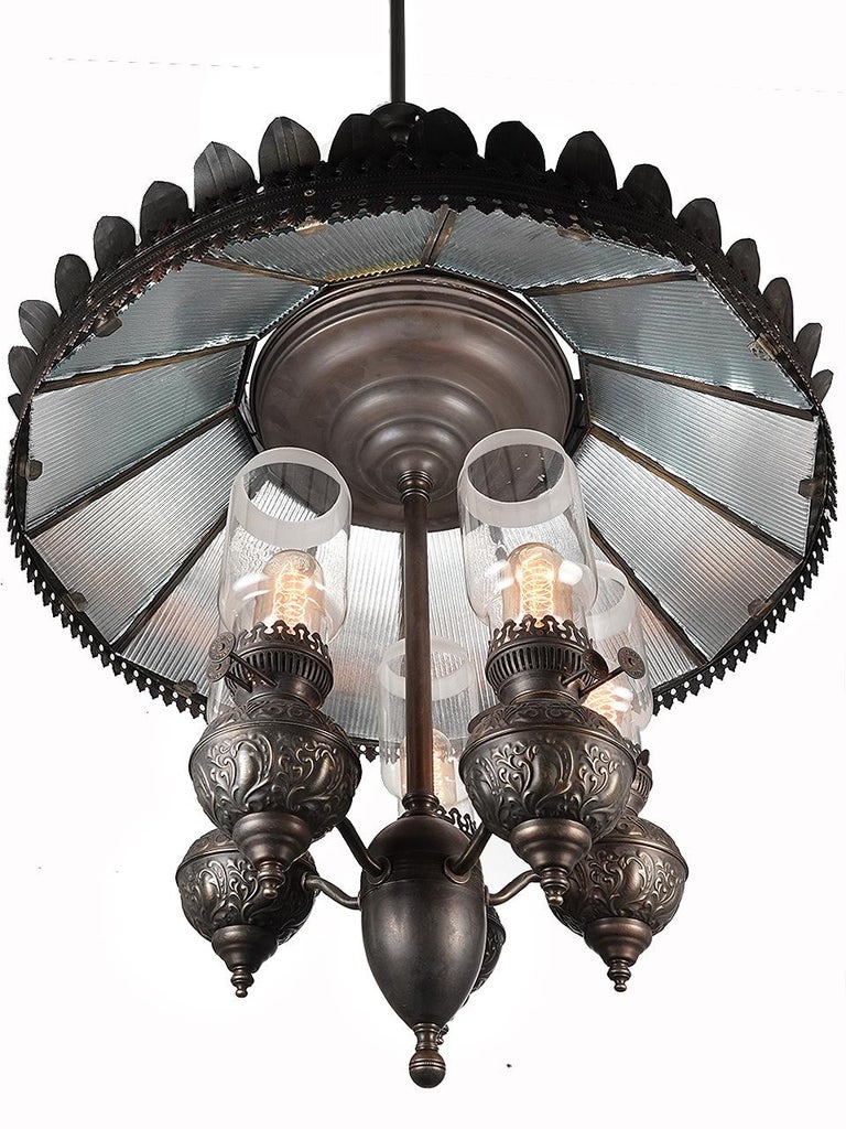Frink Five Oil Lamp Mirrored Reflector Chandelier For Sale at 1stDibs