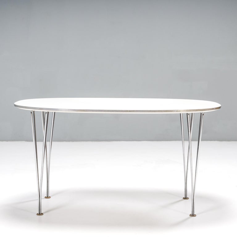 Fritz Hansen by Piet Hein and Bruno Mathsson White Super-Elliptic Table ...