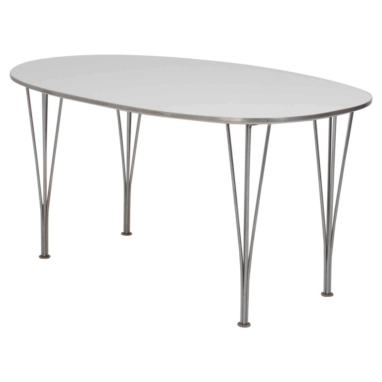Fritz Hansen by Piet Hein and Bruno Mathsson White Super-Elliptic Table ...
