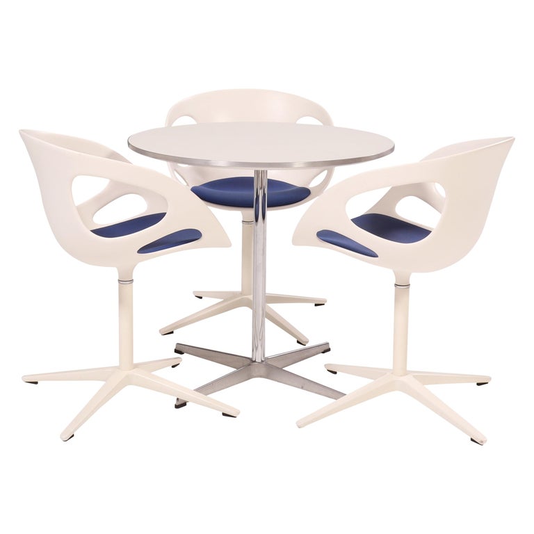 Fritz Hansen Round White Table and Set of 3 White Rin Dining Chairs at ...