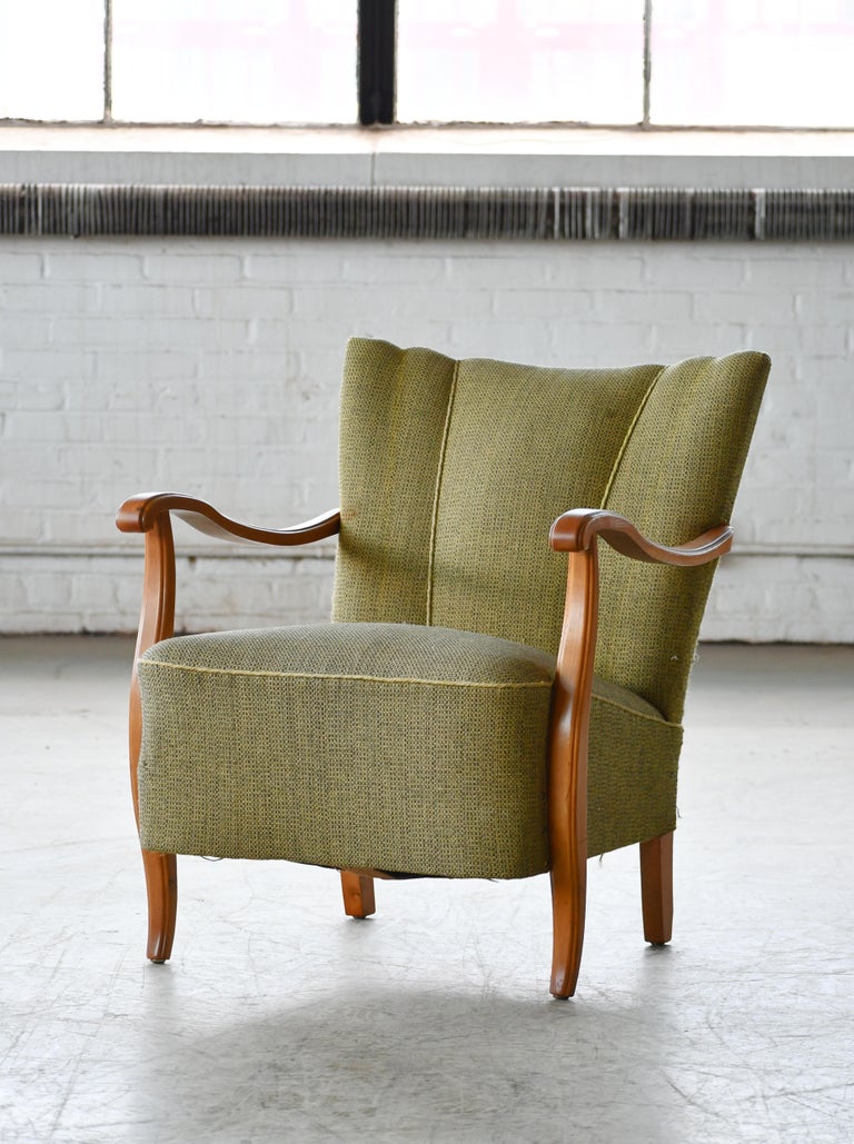 Fritz Hansen Style Danish Easy Easy Chair with Open Armrest, 1940s For ...