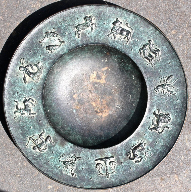 Fritz Nuss, Classical 'Zodiac' Low Bronze Bowl at 1stDibs