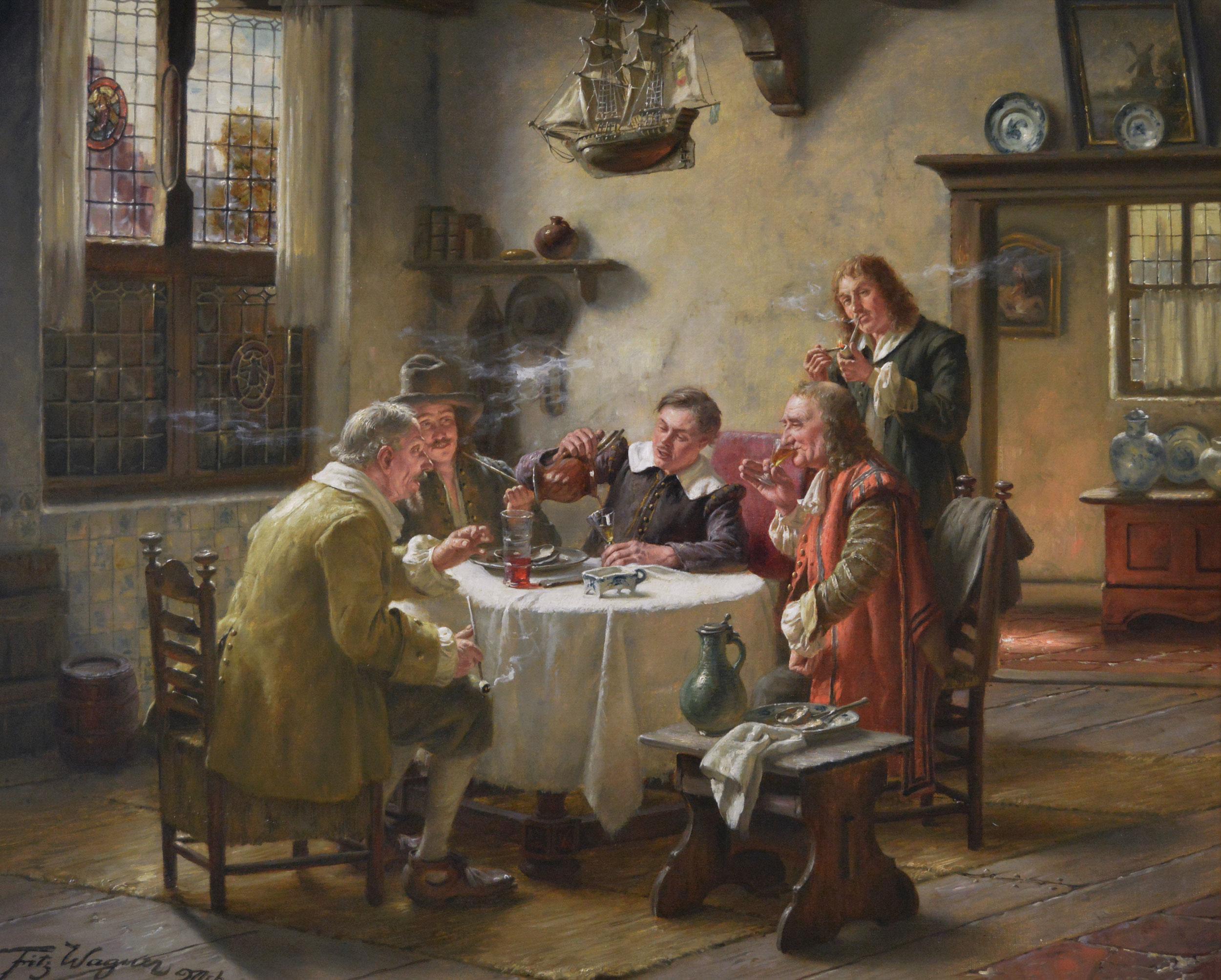 Fritz Wagner - Genre historical oil painting of merchants at a table ...