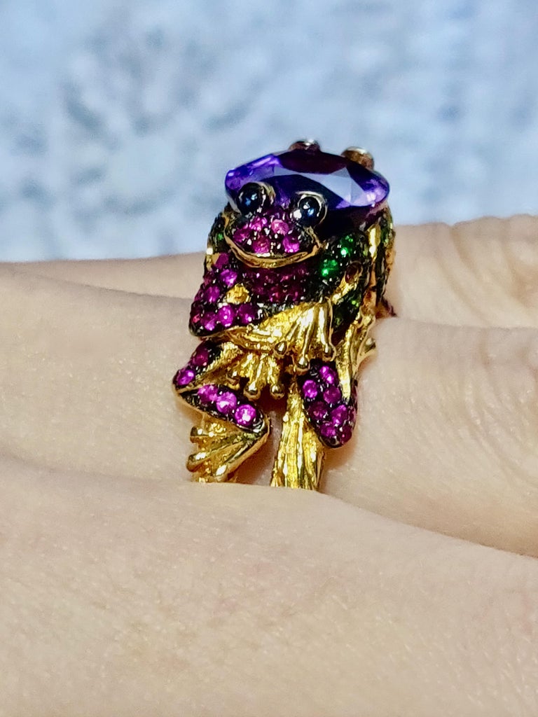 Frog Prince 7.10 Carat Amethyst Pink Sapphire Tsavorite Gold Cocktail ...