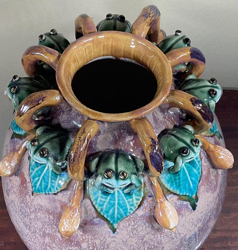 Frogs Motif Ceramic Vase For Sale at 1stDibs