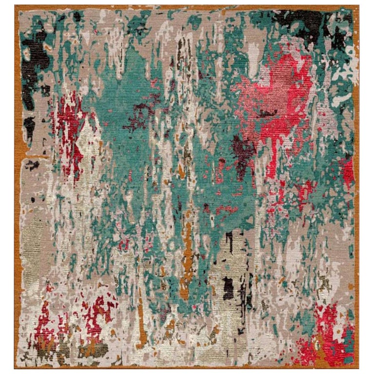 Abstract Modern Rug Wool and Silk Design 7 x 7 ft For Sale at 1stDibs ...