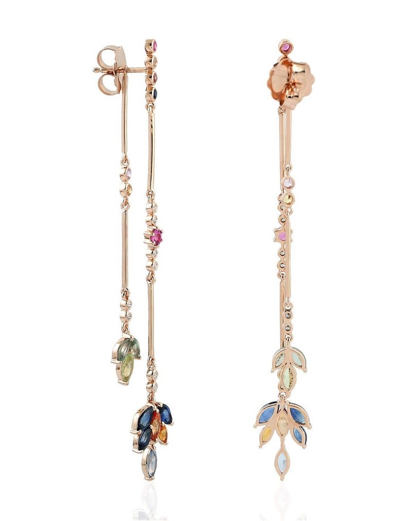 Front Back Multi Sapphire Diamond Dangle Earrings For Sale at 1stDibs