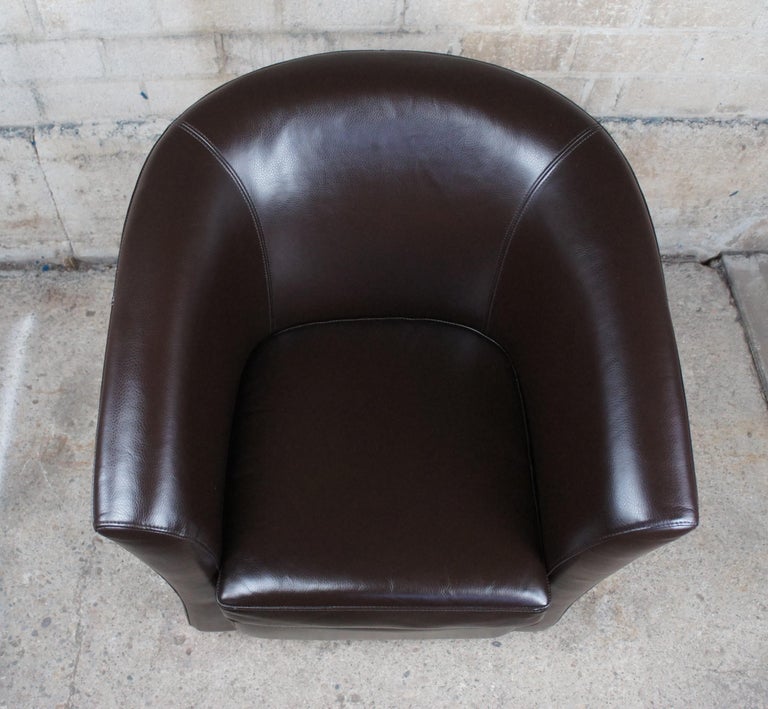 Frontgate Grandin Road Espresso Brown Leather Barrel Back Club Library ...
