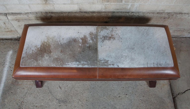 Frontgate X-Frame Brown Leather and Cowhide Bench Seat at 1stDibs