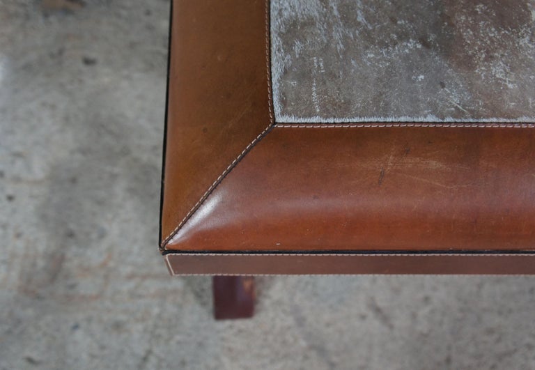 Frontgate X-Frame Brown Leather and Cowhide Bench Seat at 1stDibs