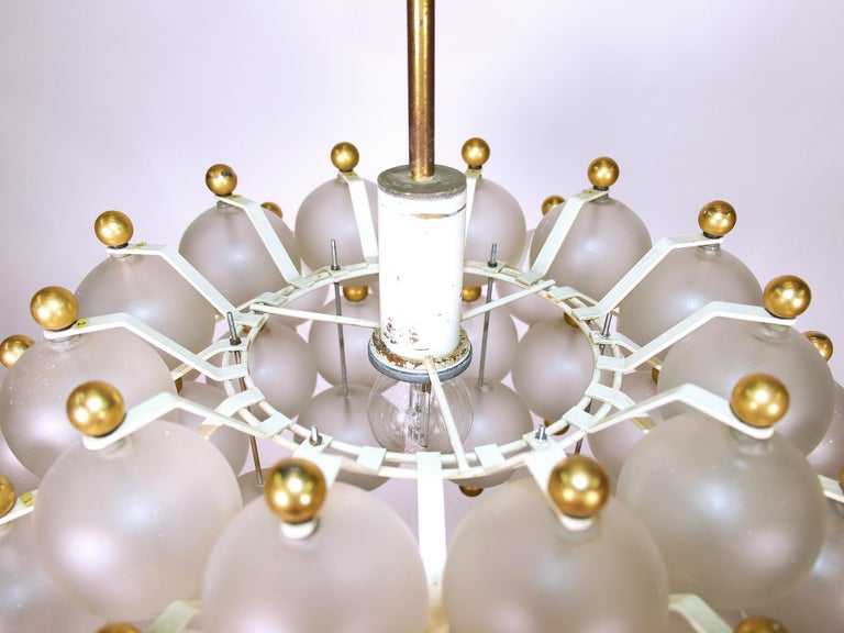 1960 Germany Kinkeldey Chandelier Frosted Glass Balls and Brass For ...