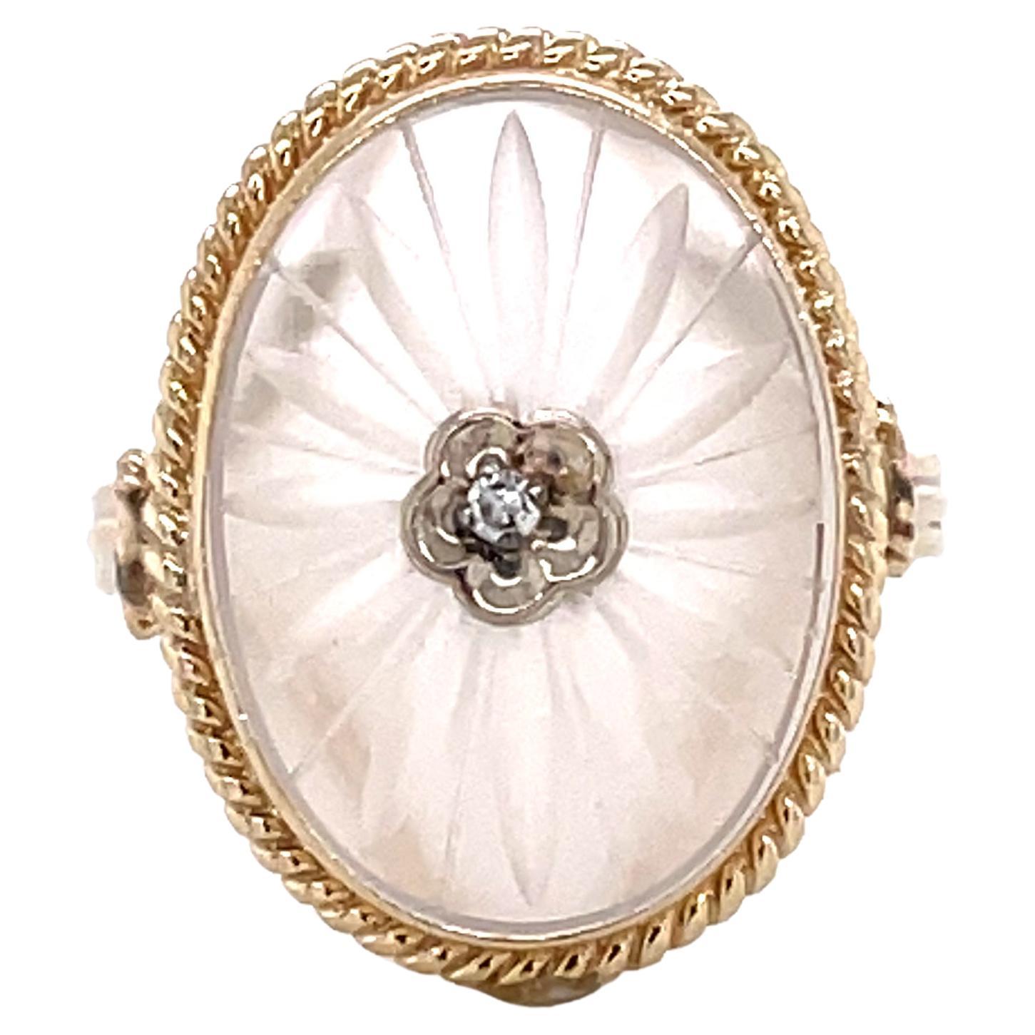 Diamond Frosted Carved Rock Crystal Ring For Sale at 1stDibs | carved ...