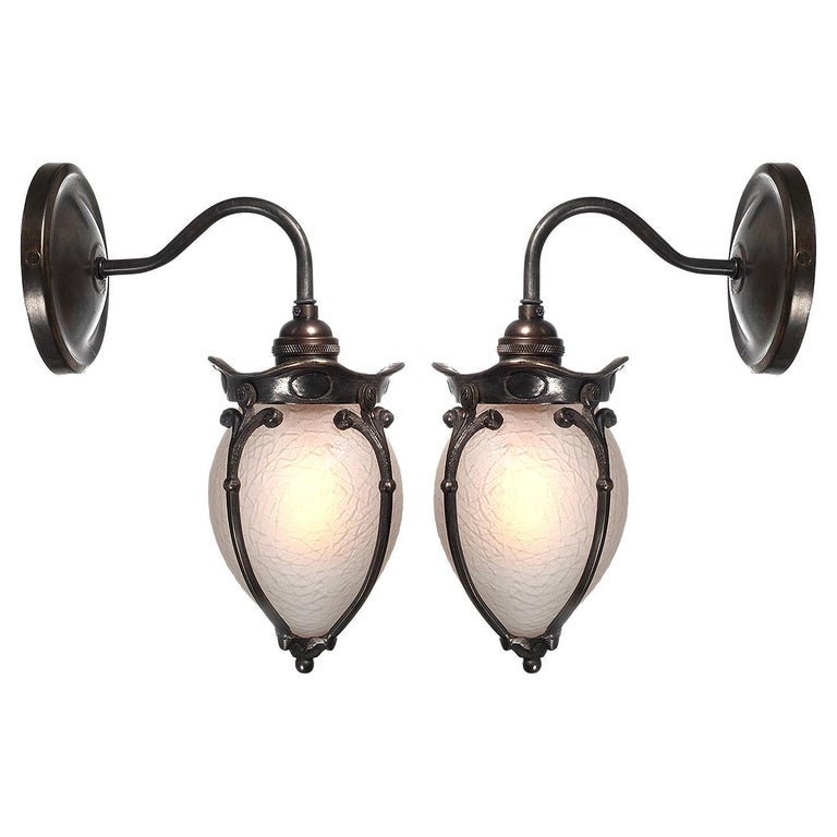 Frosted Glass Acorn Art Nouveau Sconces, Pair at 1stDibs
