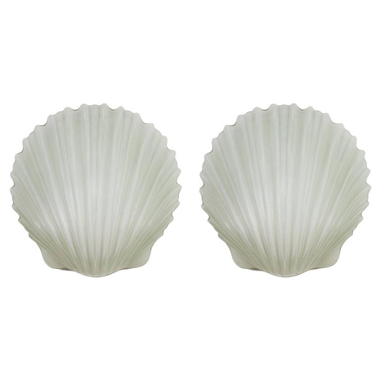 Frosted Glass Molded Half-Shell Sconces, Pair For Sale at 1stDibs