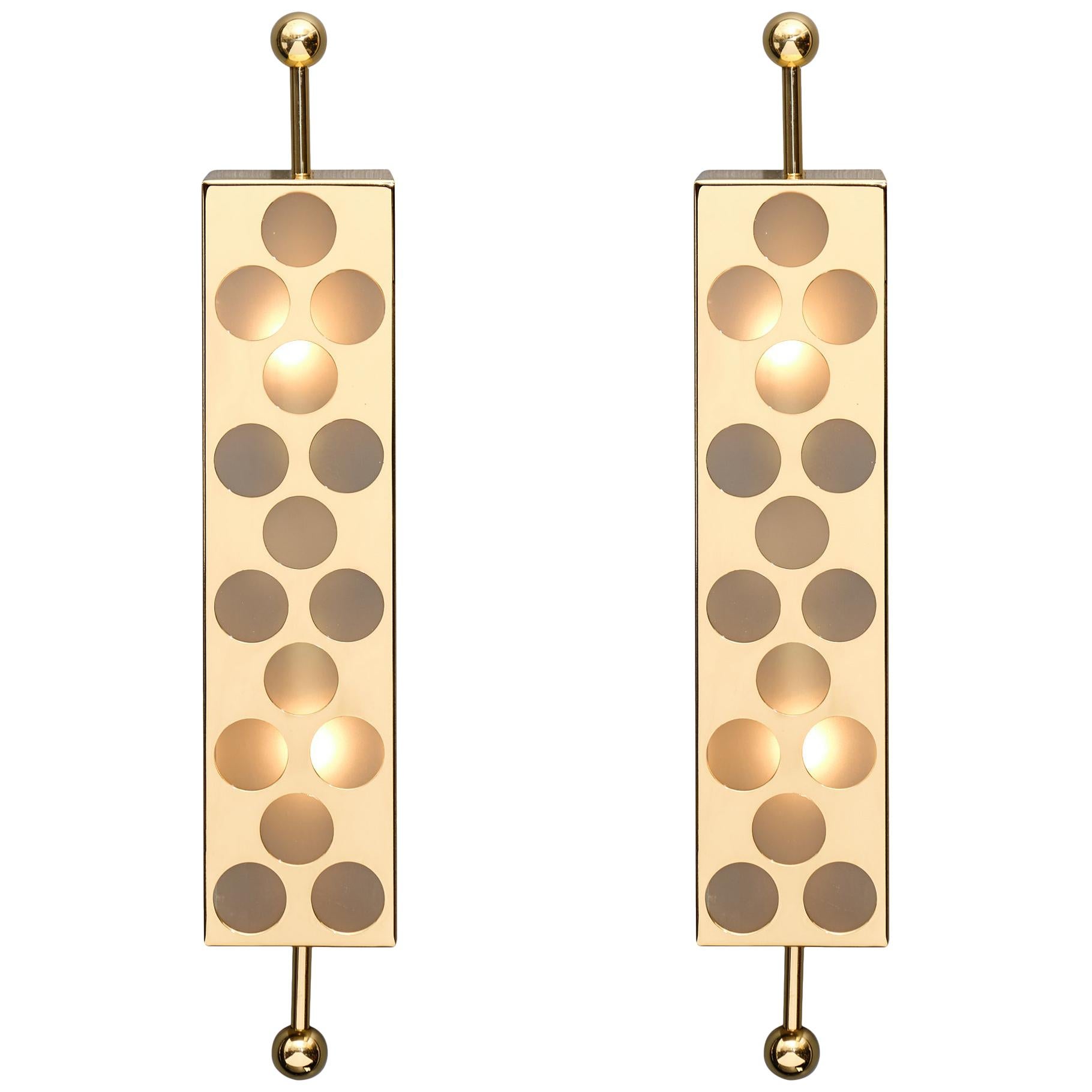 Pair of Frosted Murano Glass and Brass Modern Sconces For Sale at 1stDibs