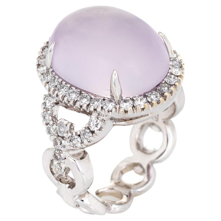 Frosted Rose Quartz Diamond Ring Estate 14k White Gold Cocktail Jewelry ...