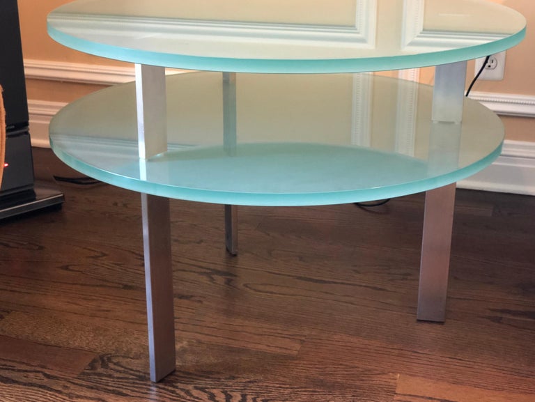 Frosted Two Level Glass Round End Table by Pace Collection For Sale at ...