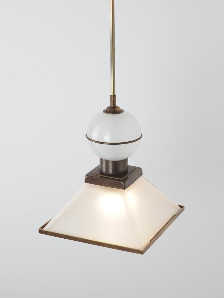 Frosted White Glass Pair of Pyramid Shape Pendant Lights, Italy ...