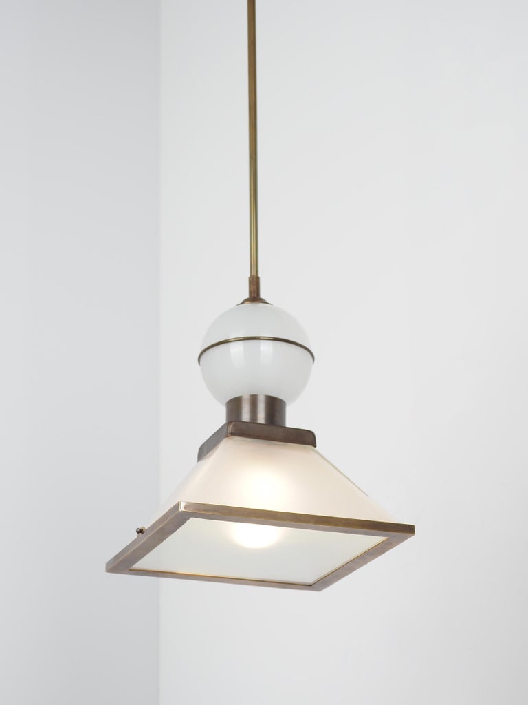 Frosted White Glass Pair of Pyramid Shape Pendant Lights, Italy ...