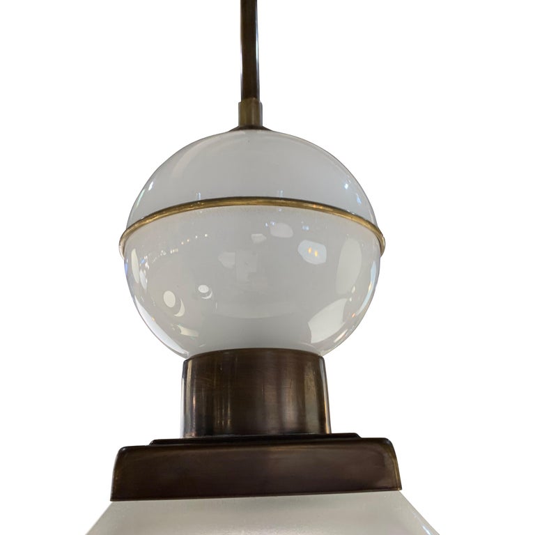 Frosted White Glass Pair of Pyramid Shape Pendant Lights, Italy ...