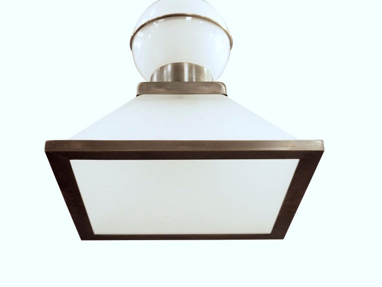 Frosted White Glass Pair of Pyramid Shape Pendant Lights, Italy ...