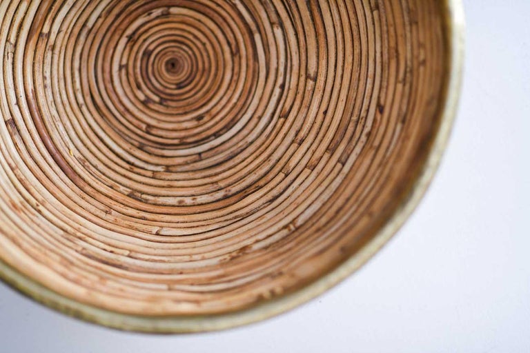 Fruit Tray in Wicker and Brass, 1960s For Sale at 1stDibs