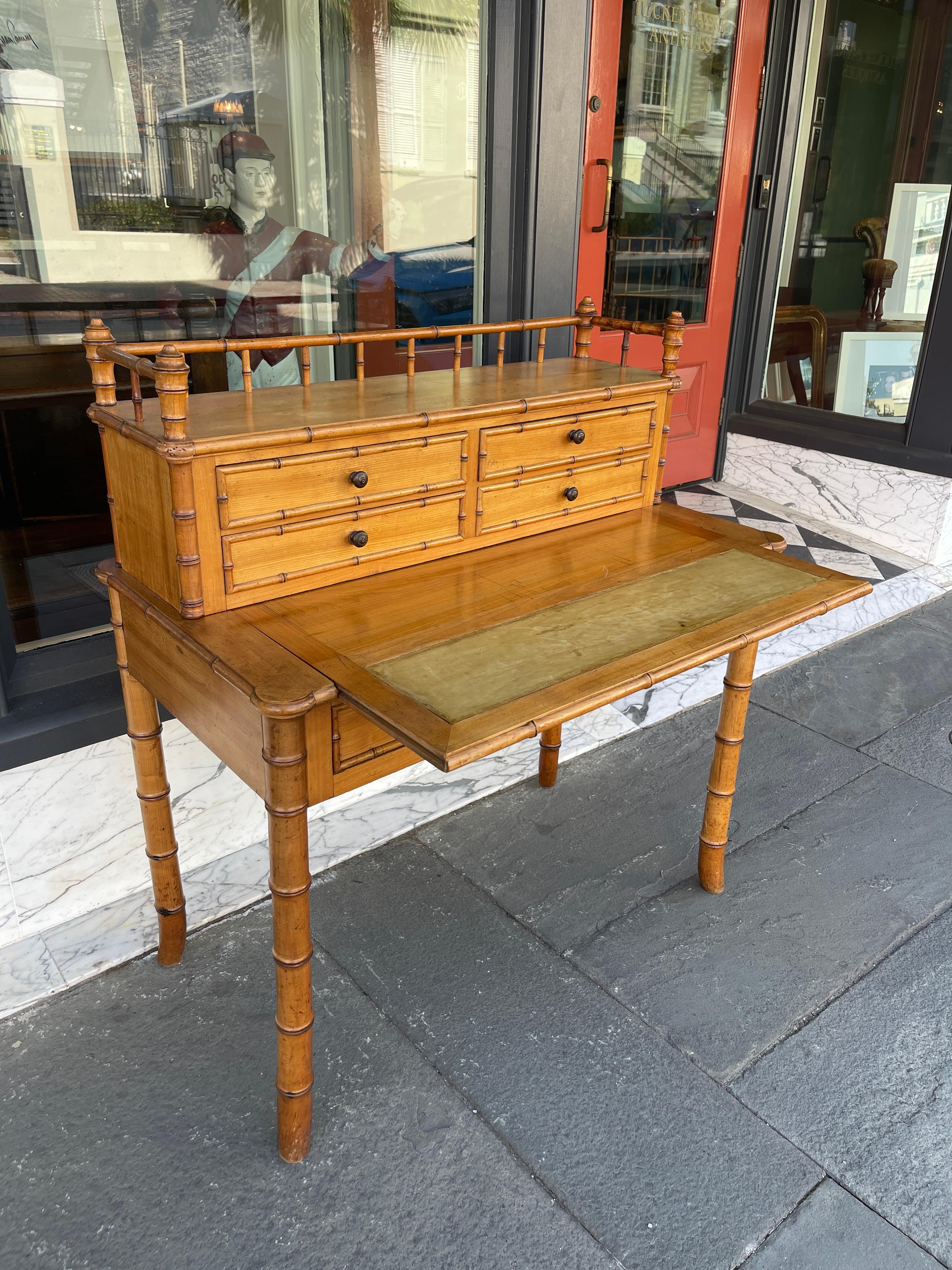 Fruitwood Faux Bamboo Writing Desk with Adjustable Writing Surface ...