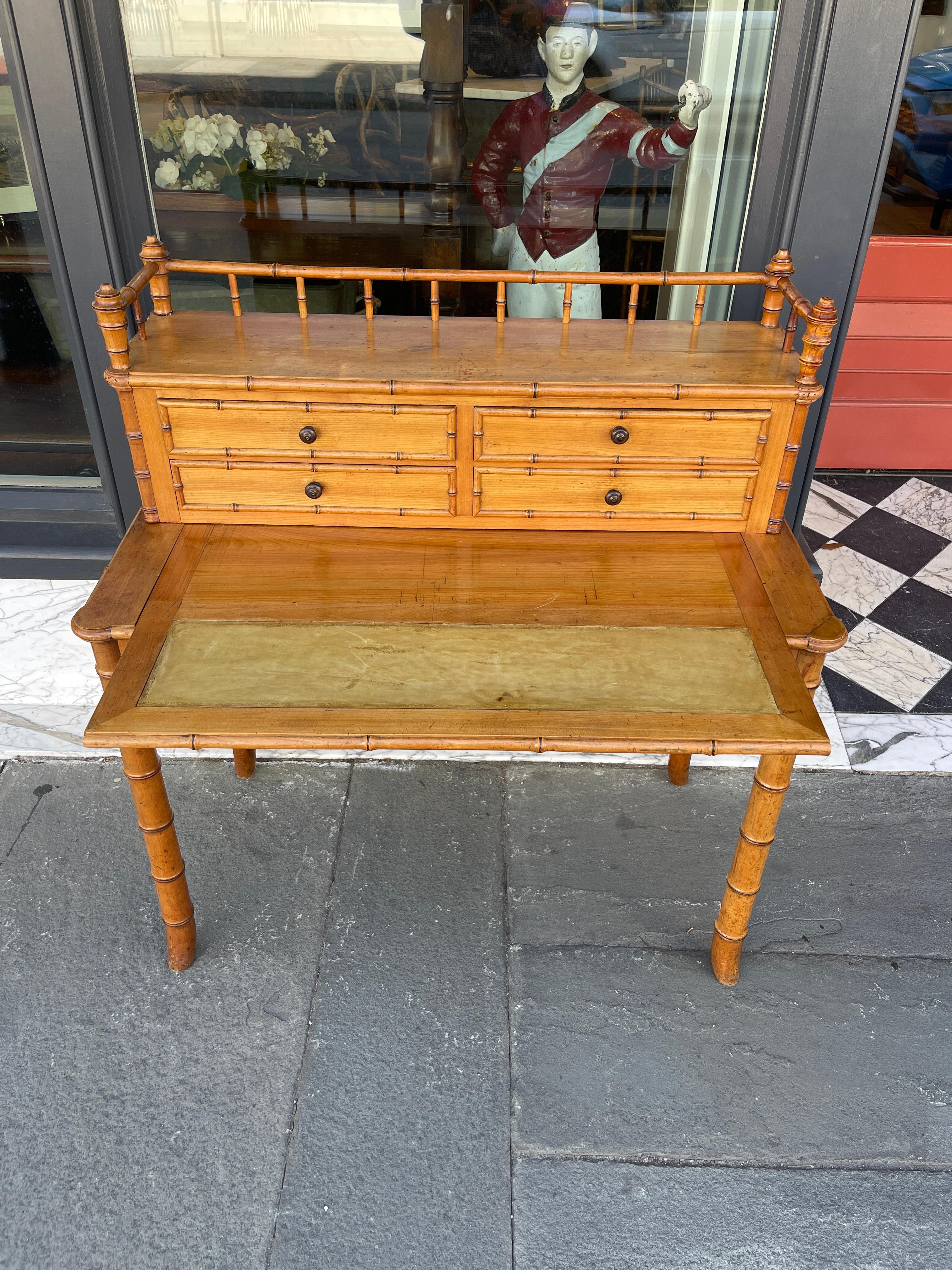 Fruitwood Faux Bamboo Writing Desk with Adjustable Writing Surface ...