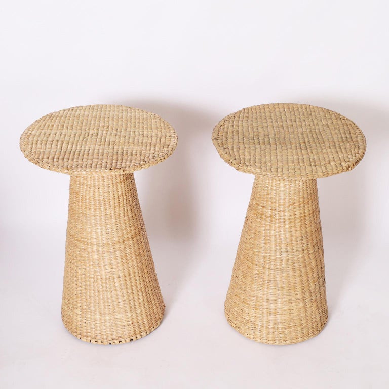 FS Flores Collection Pair of Woven Reed Midcentury Inspired Stands or ...
