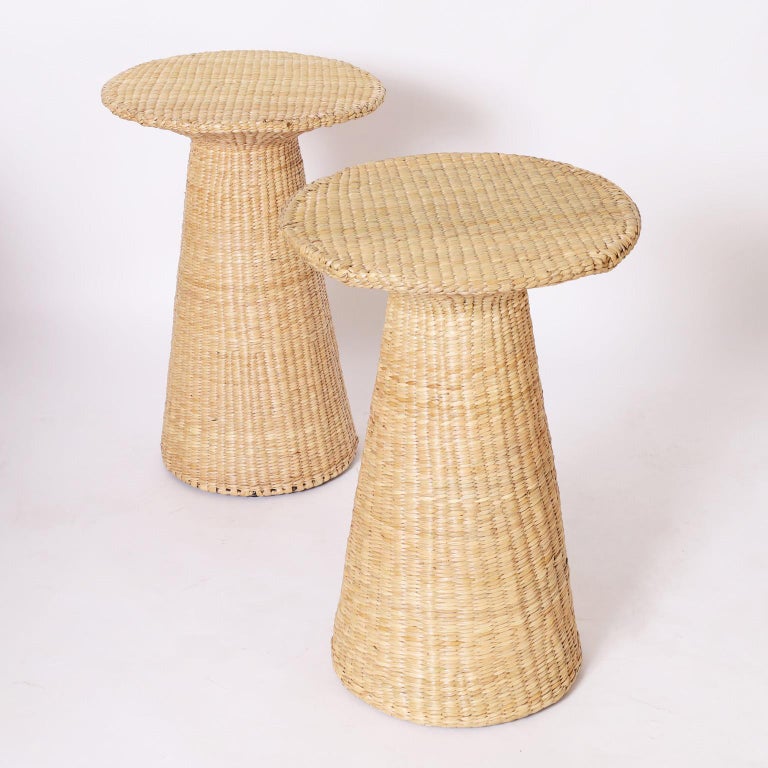FS Flores Collection Pair of Woven Reed Midcentury Inspired Stands or ...