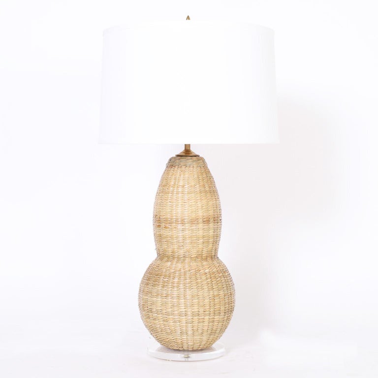 FS Flores Collection Pair of Woven Reed Table Lamps For Sale at 1stDibs