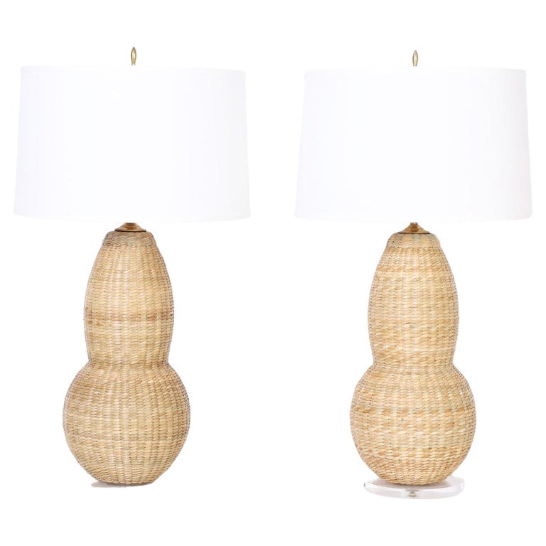 FS Flores Collection Pair of Woven Reed Table Lamps For Sale at 1stDibs