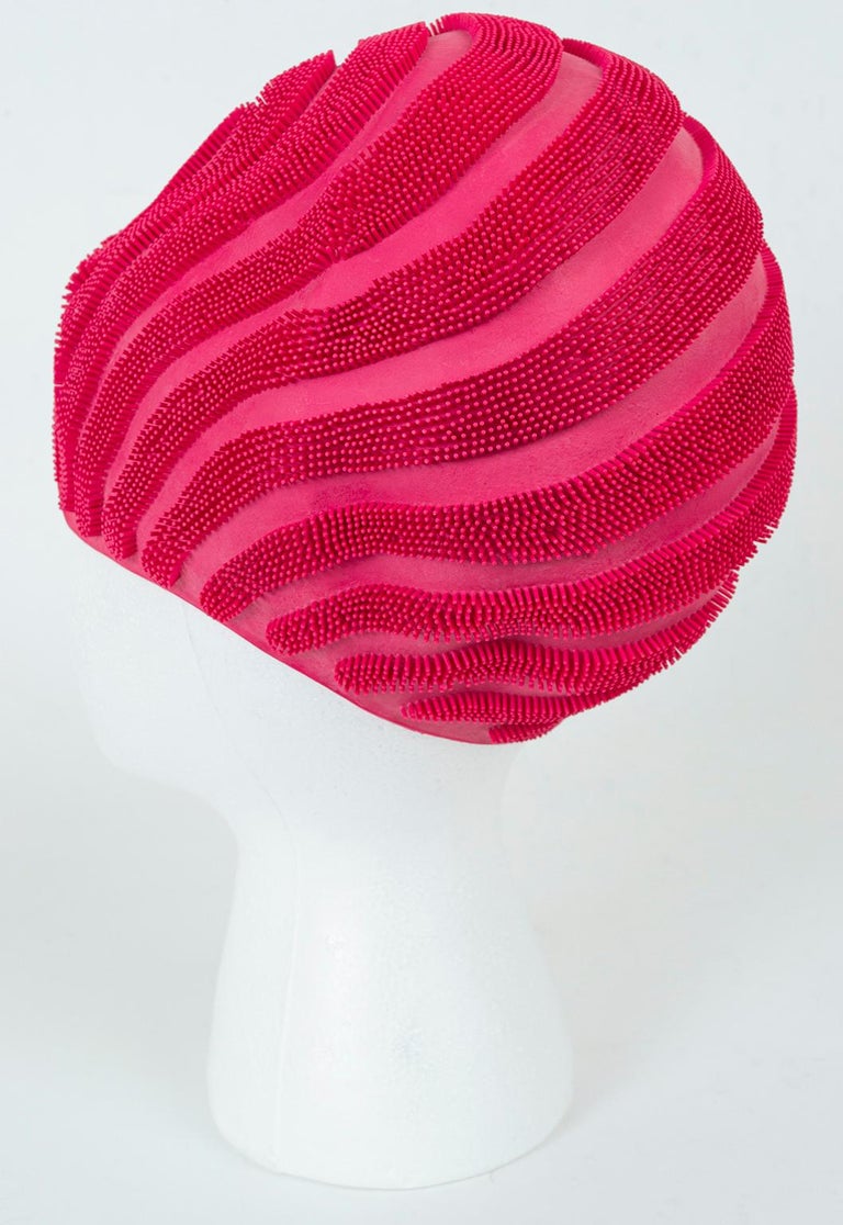 Fuchsia Esther Williams Swim Bathing Cap with Textured Swirls, Spain –O ...