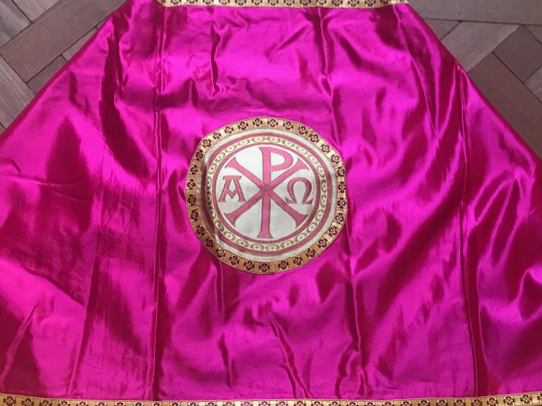 Fuchsia Pink Silk Embroidered Priest Vestment Cape For Sale at 1stDibs