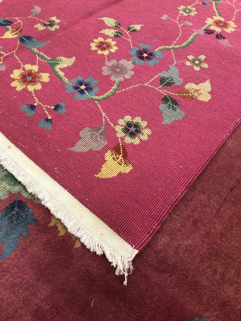 Fuchsia-Raspberry, Early 20th Century Antique Chinese Art Deco Rug For ...