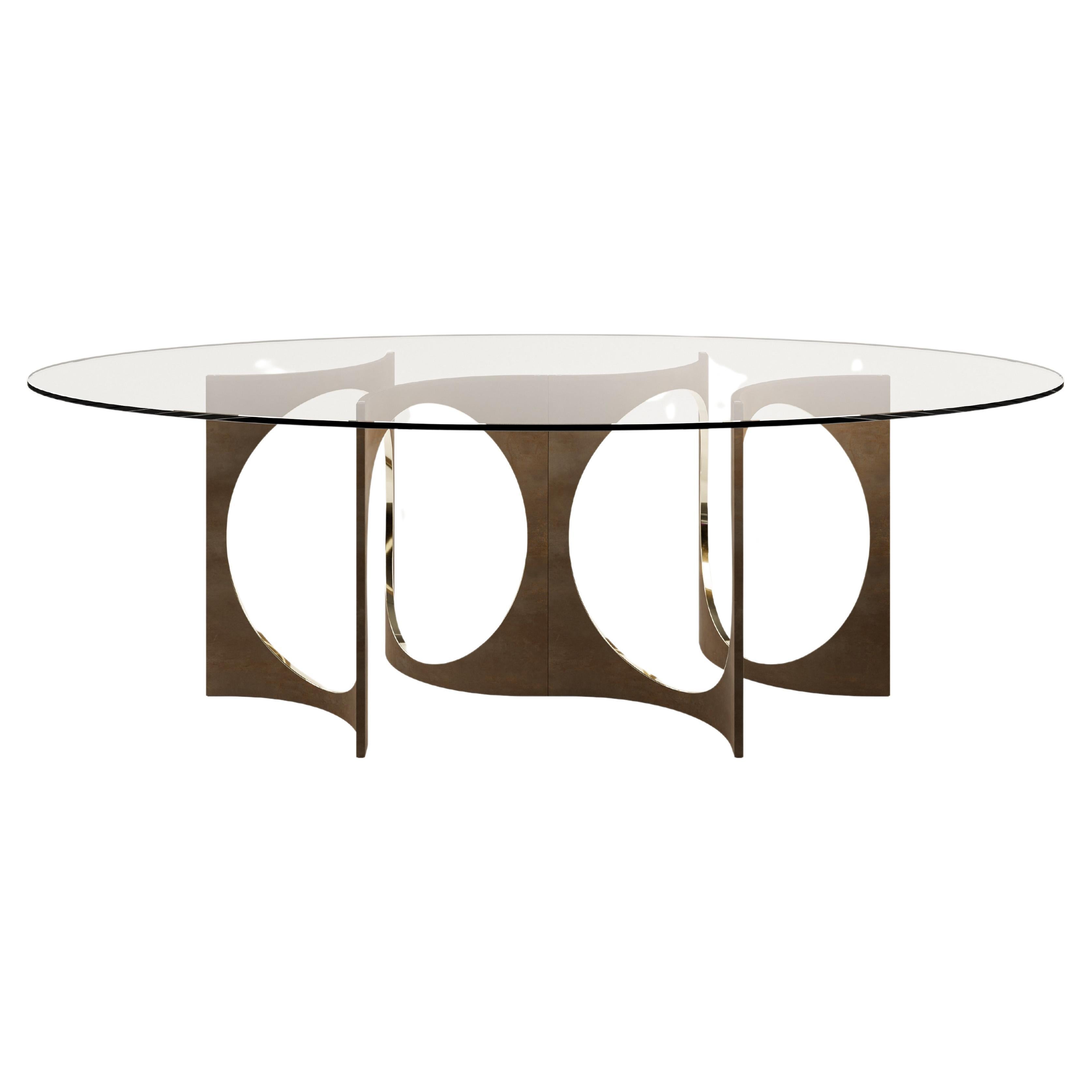 Fuga Bronze and Patina 240 cm Ellipse table Glass top - Metamorphic Art ...