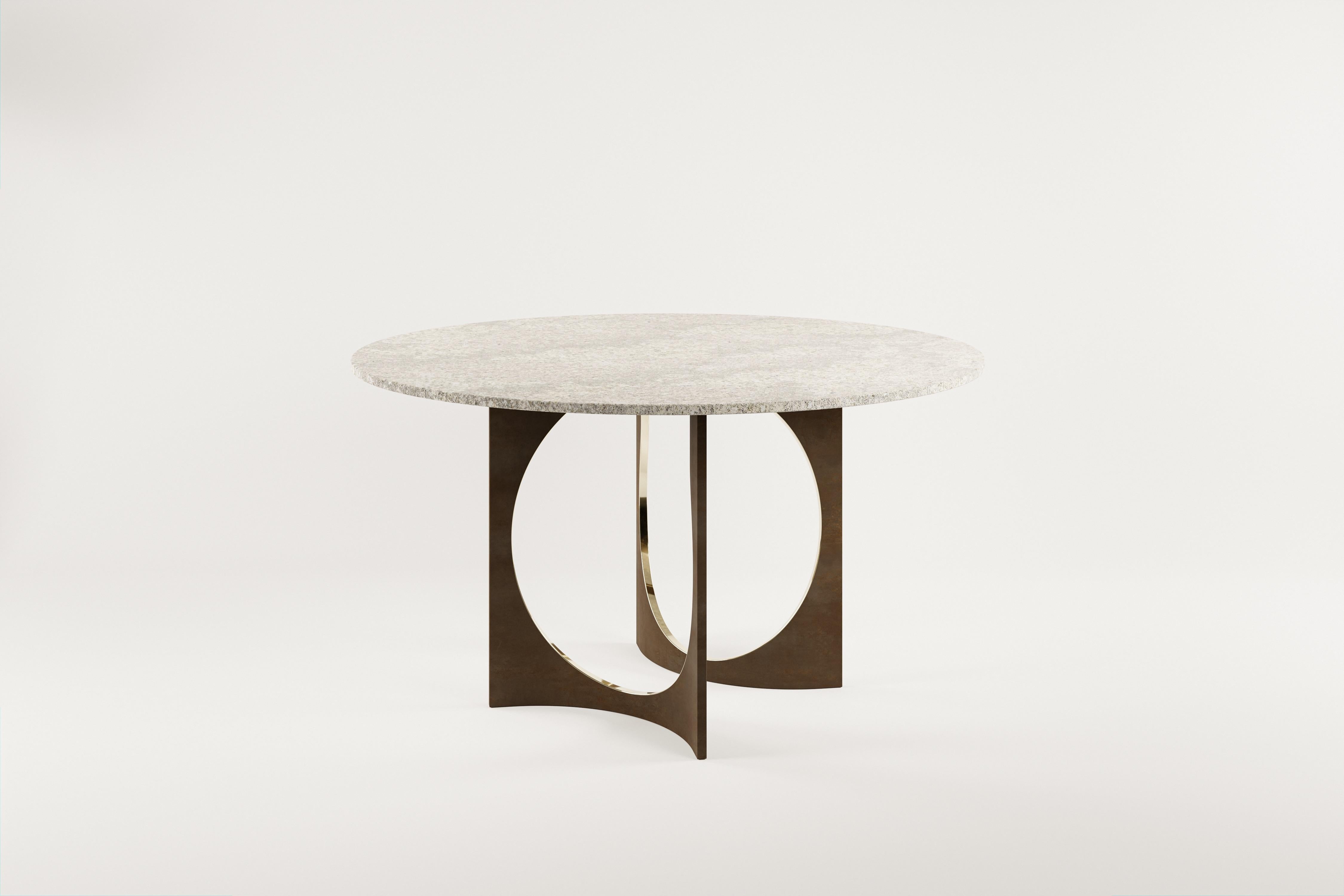 Fuga Cast Bronze and Patina 140 cm Round table Stone top - Metamorphic Art Studio For Sale at ...