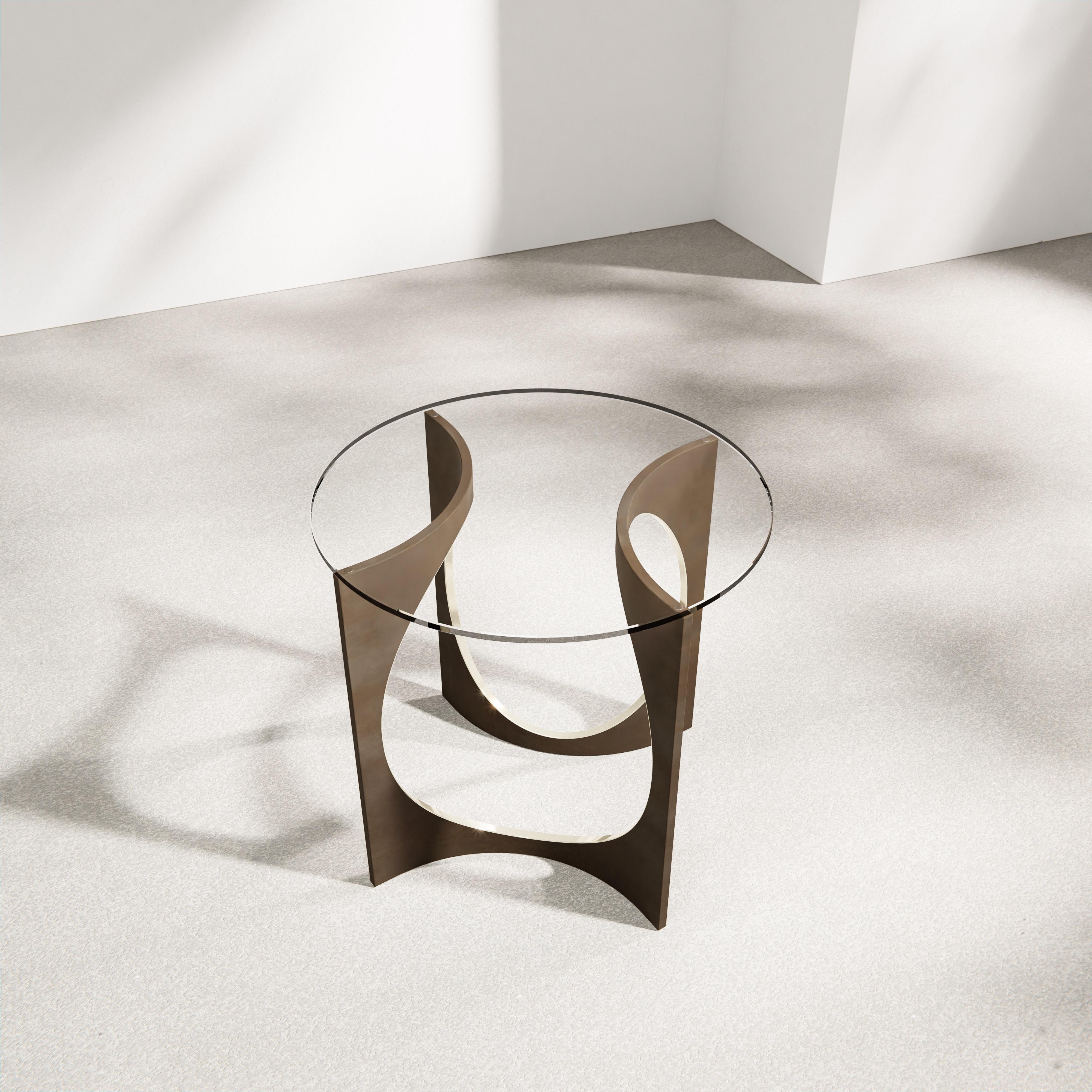 Fuga Cast Bronze and Patina 80 cm Round table Glass top - Metamorphic ...