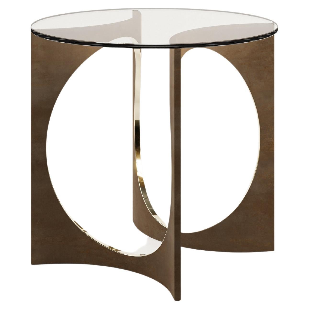 Fuga Cast Bronze and Patina 80 cm Round table - Glass top by ...