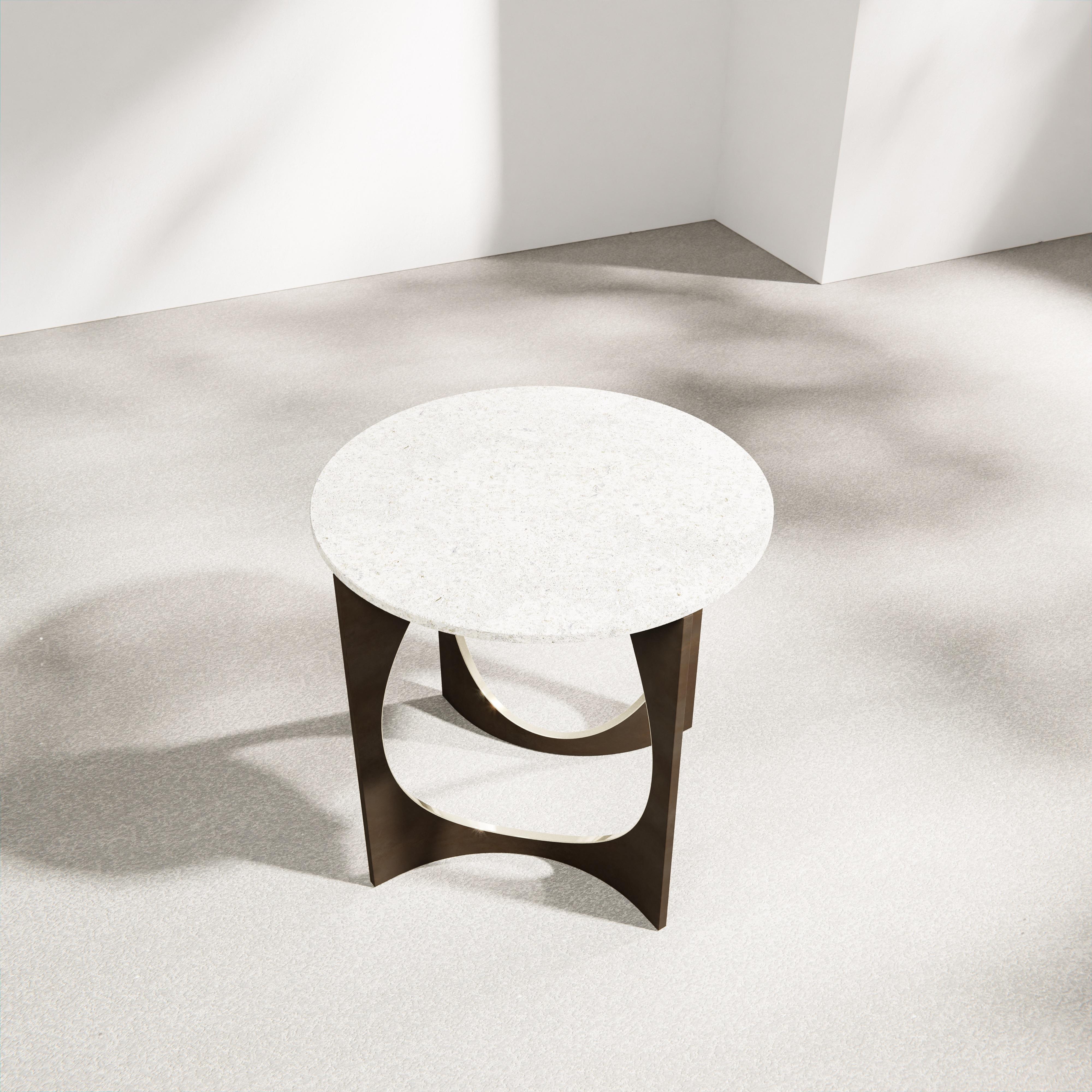 Fuga Cast Bronze and Patina 80 cm Round table Stone top - Metamorphic ...